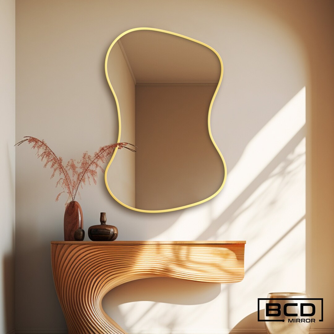 Wavy Irregular Asymmetrical Wood Wall Mirror L Special Designer Mirror ...