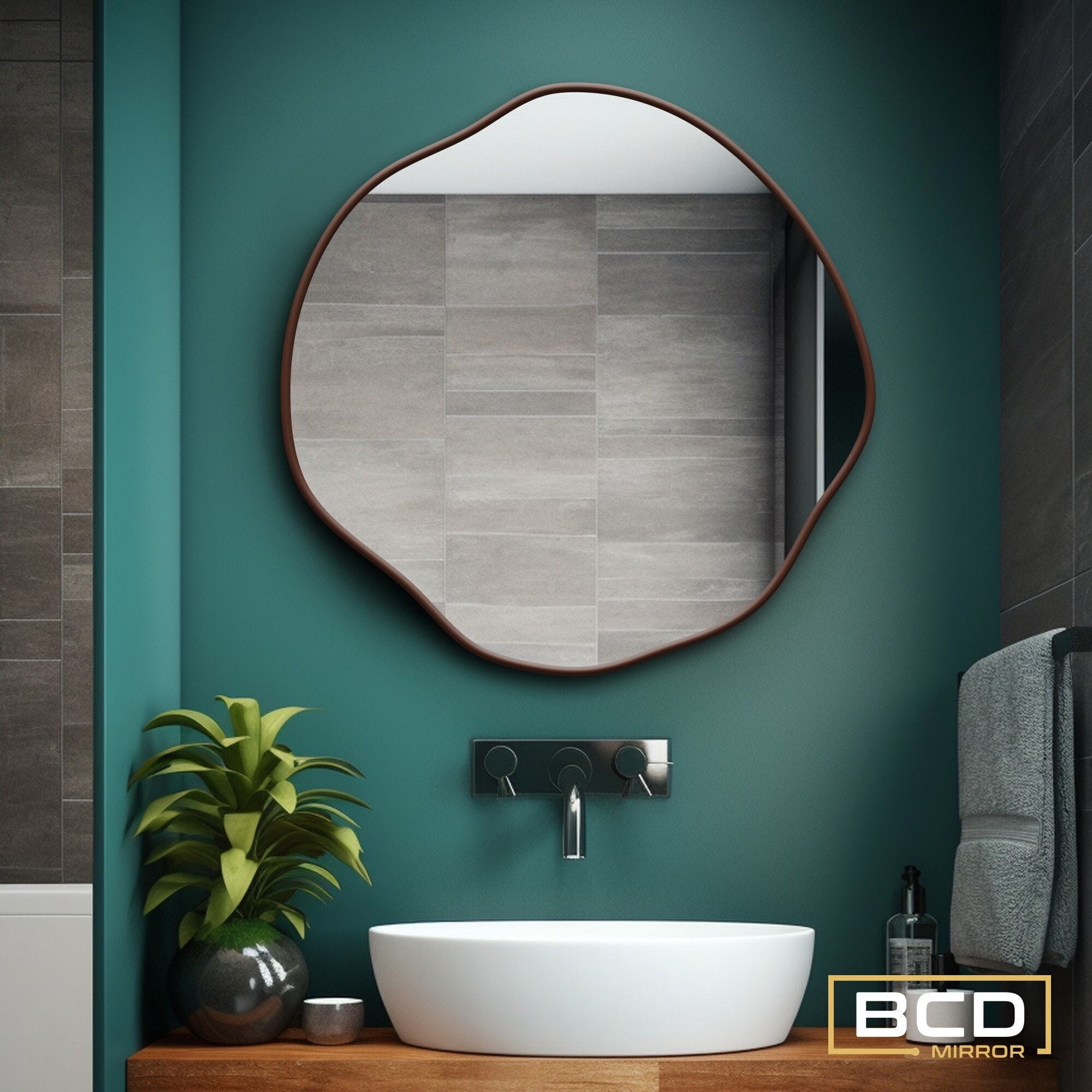 Circle Shape Wavy Irregular Round Wall Wood Decor Mirror L Special ...