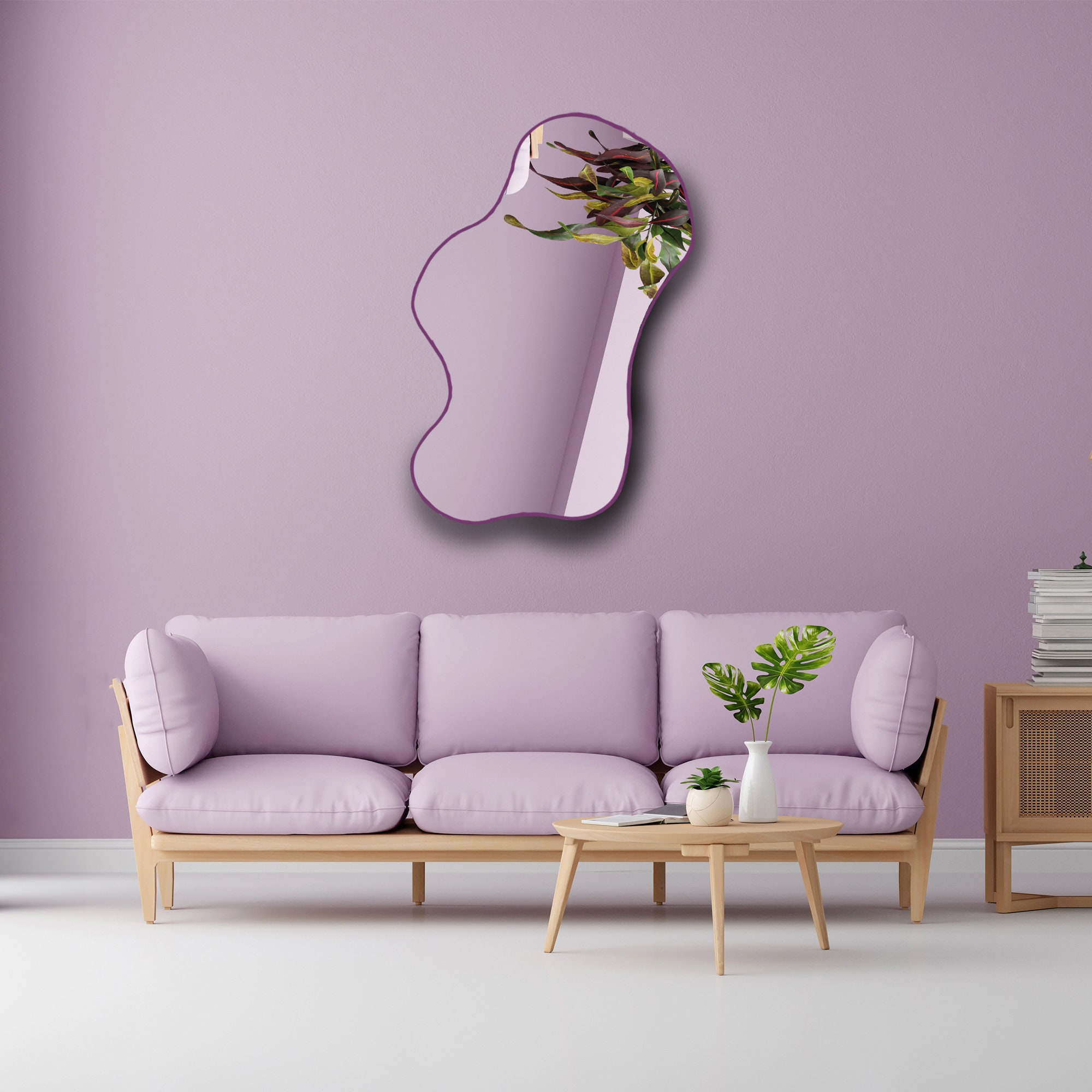 Asymmetrical Wavy Modern Irregular Wooden Wall Mirror L Livingroom ...