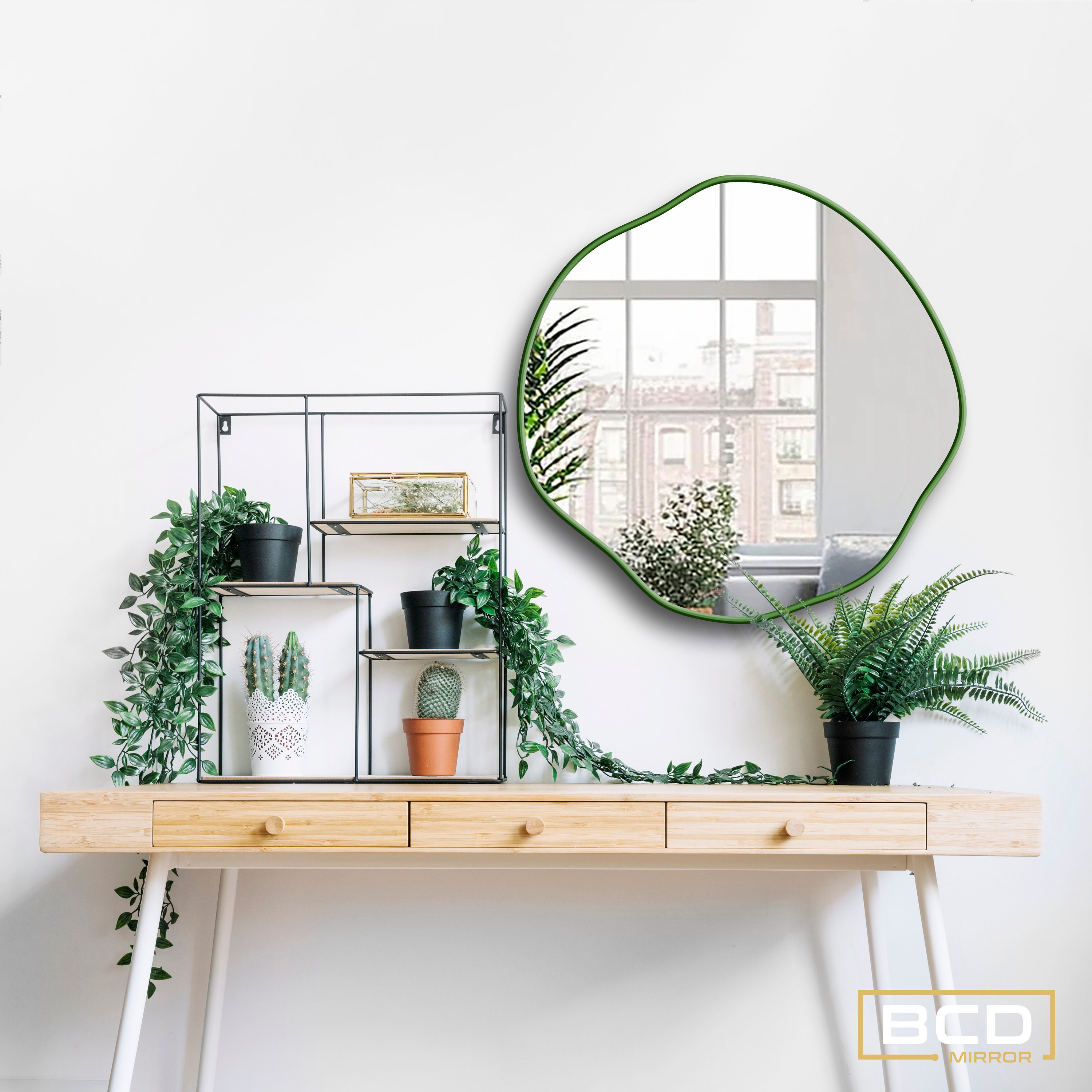 Circle Shape Wavy Irregular Round Wall Wood Decor Mirror L Special ...