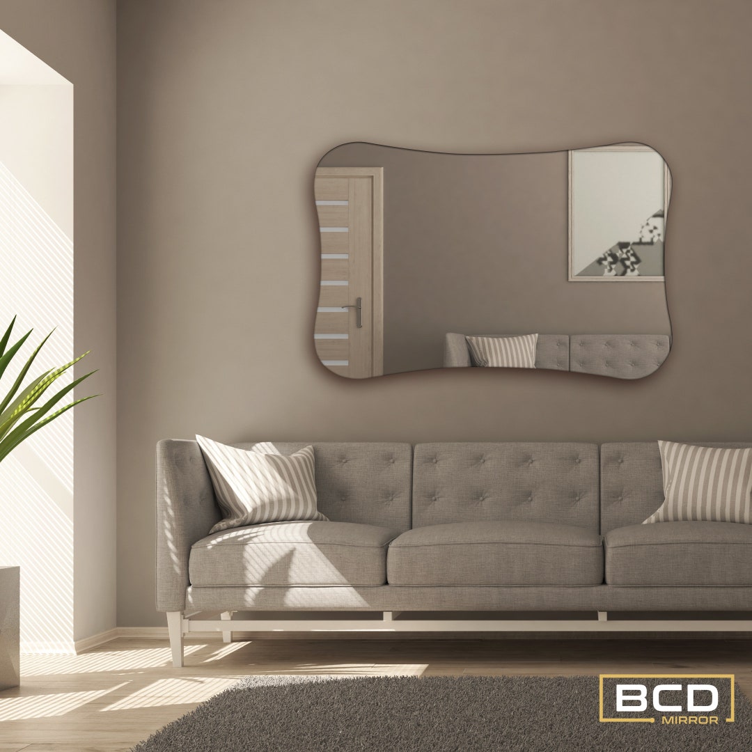 Frameless Asymmetrical Rectangle Wood Wall Mirror L Special Lux Home ...