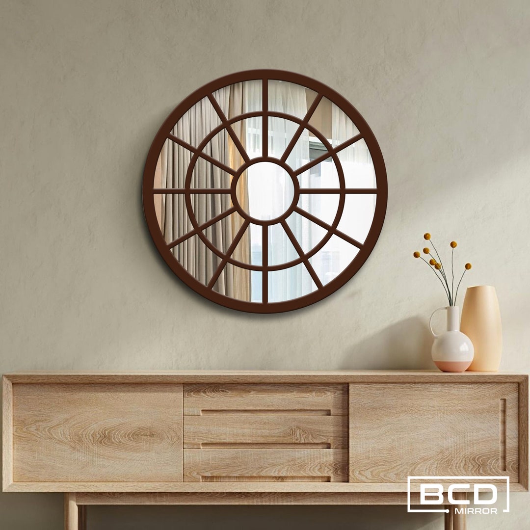 Circle Round Wooden Wall Mirror L Entryway Hallway Bedroom Decorative ...