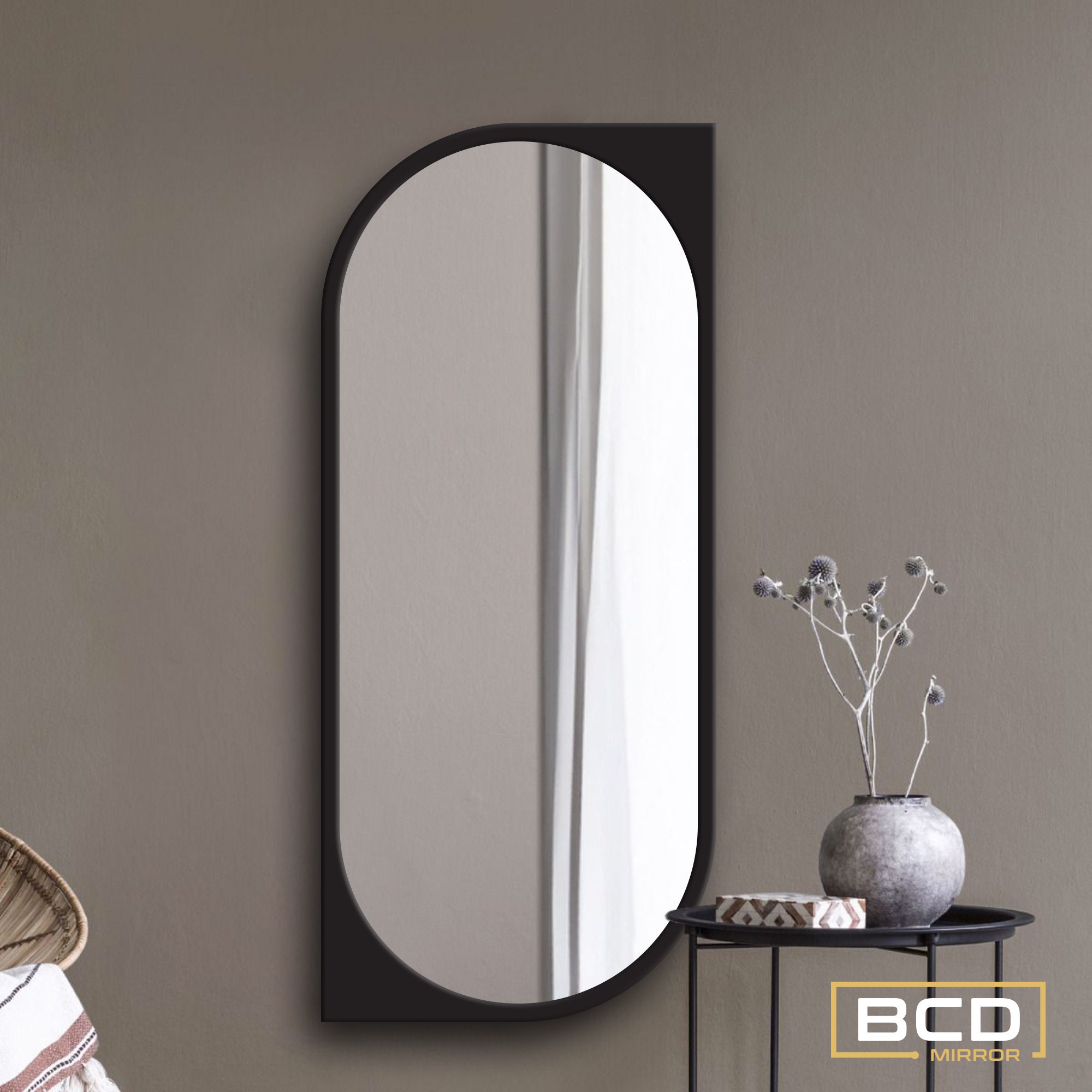 Oval Pill Shaped Decorative Wood Wall Mirror L Console Top Oval Mirror ...