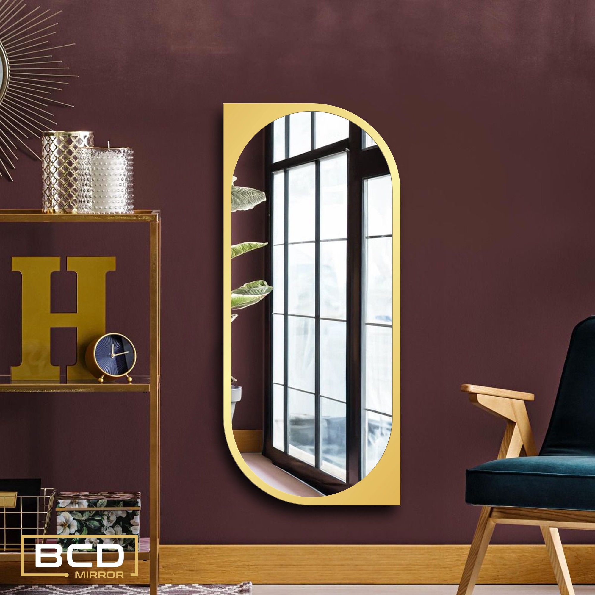 Oval Pill Shaped Decorative Wood Wall Mirror L Console Top Oval Mirror ...