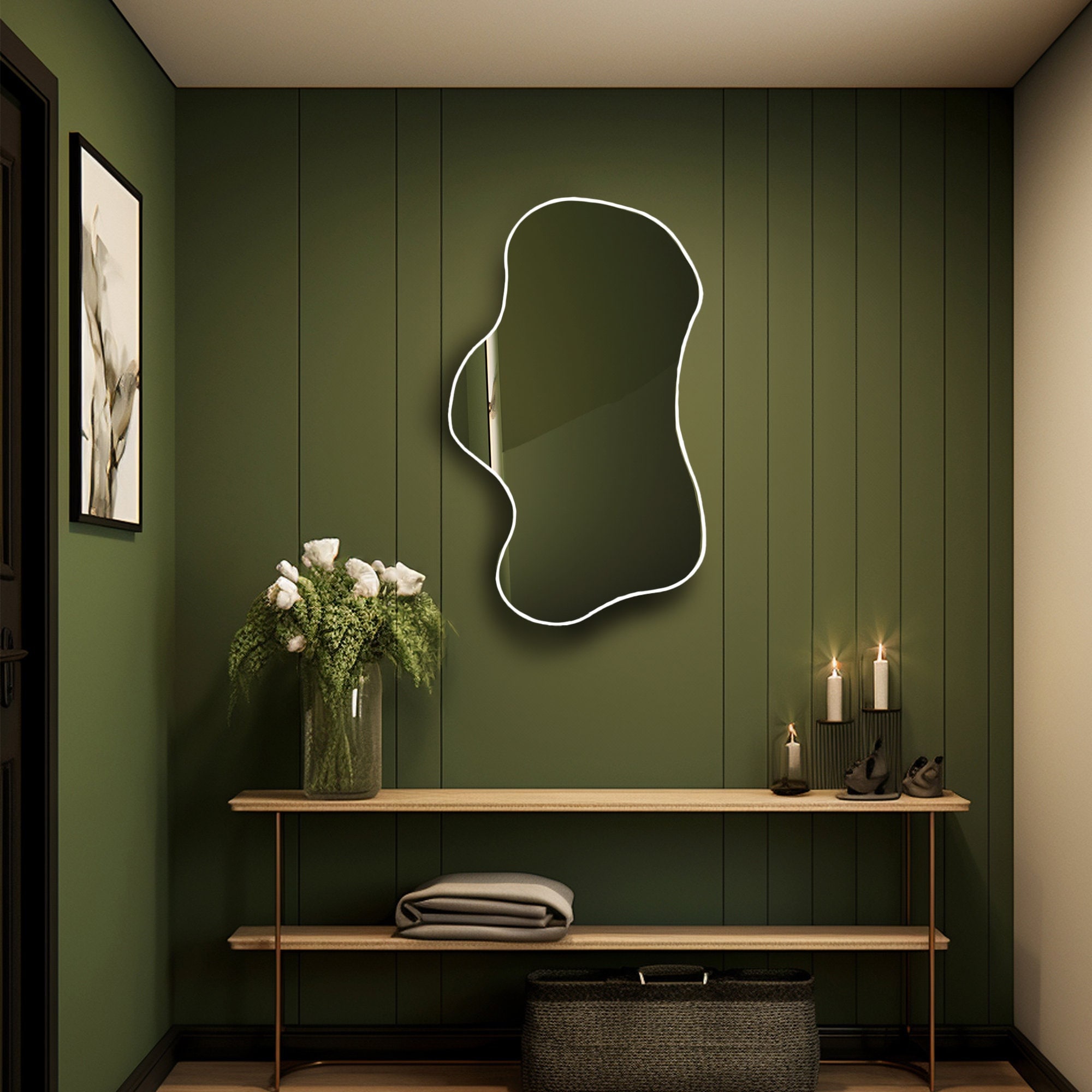 Asymmetrical Wavy Modern Irregular Wooden Wall Mirror L Livingroom ...