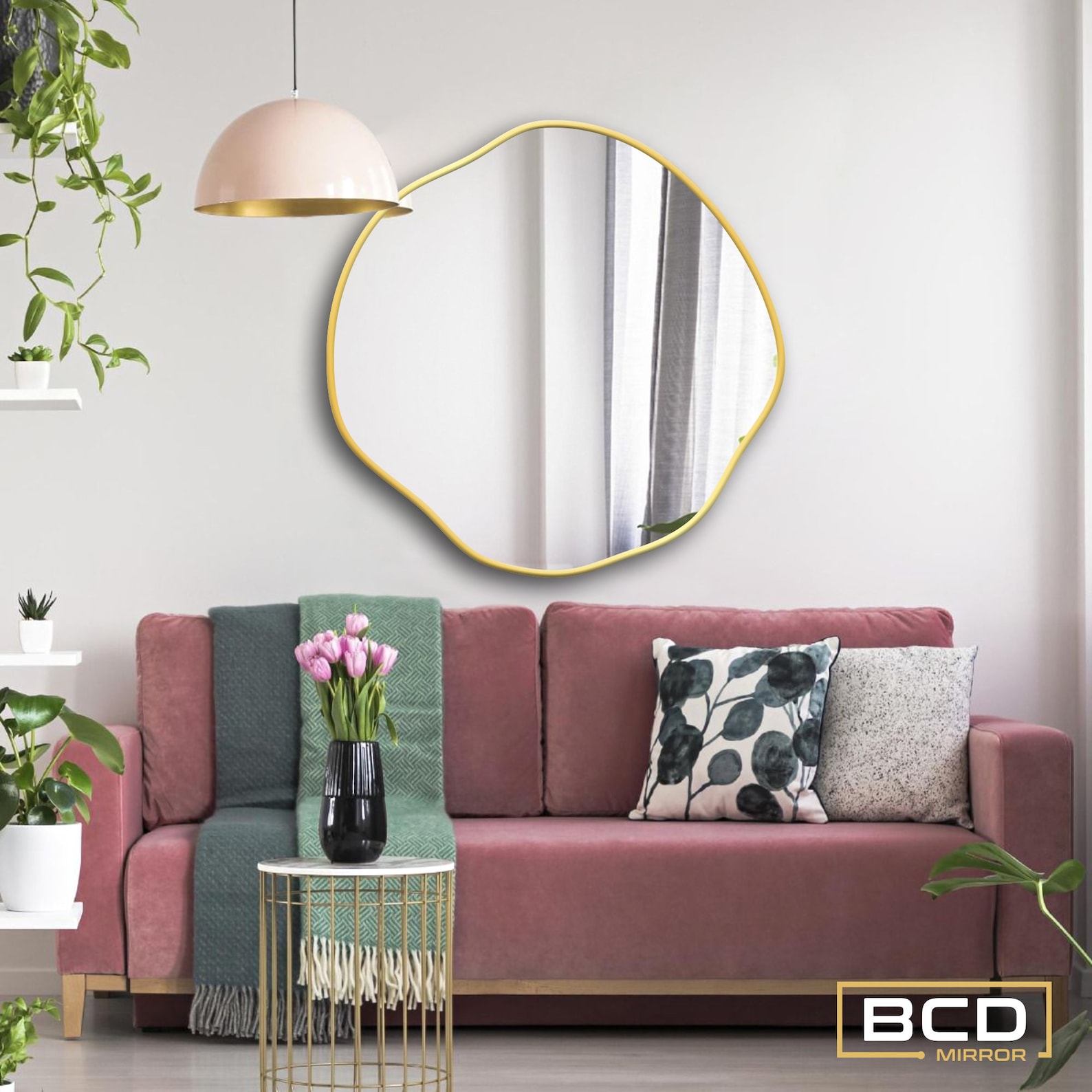 Circle Shape Wavy Irregular Round Wall Wood Decor Mirror L Special ...