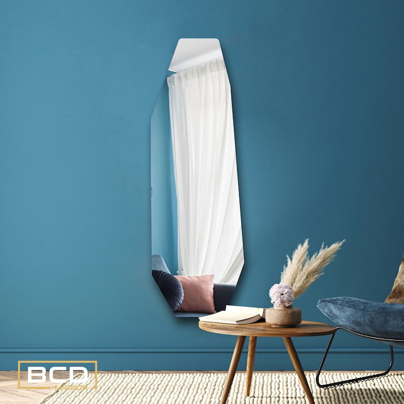 Frameless Irregular Angled Tall Dressing Room Wood Wall Mirror L ...