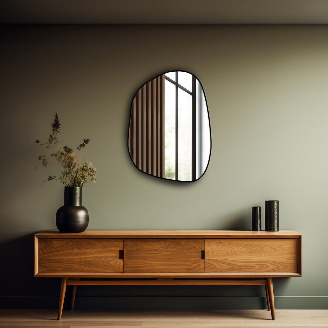 Asymmetrical Wood Frame Wall Mirror: Modern Scandinavian Decor - Etsy