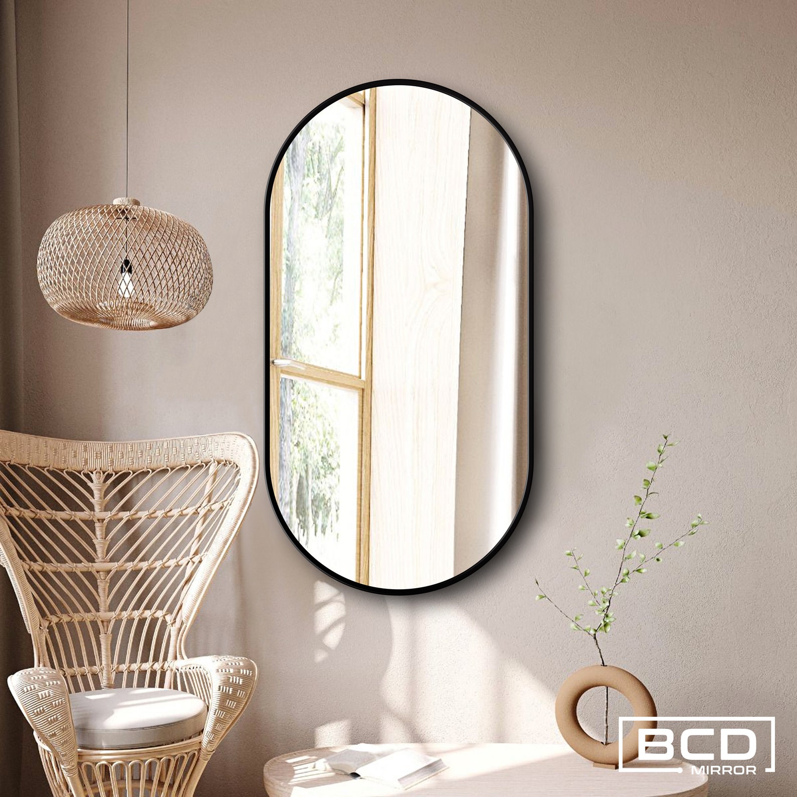 Elips Oval Shaped Wood Wall Mirror L Stylish Design Esthetic Livingroom ...