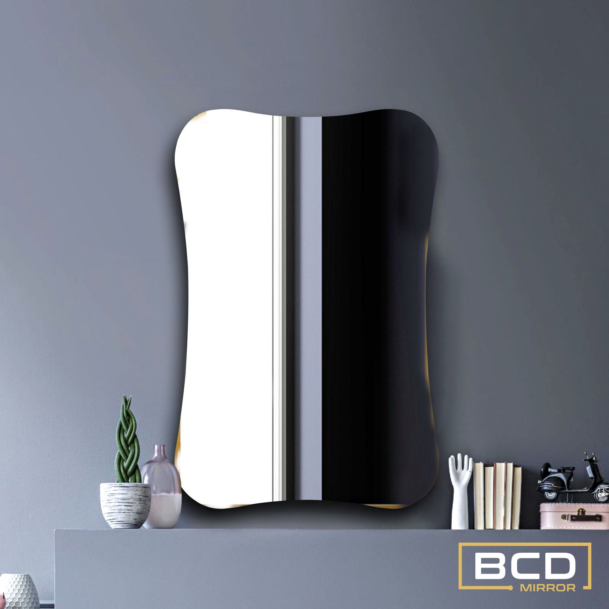 Frameless Asymmetrical Rectangle Wood Wall Mirror L Special Lux Home ...