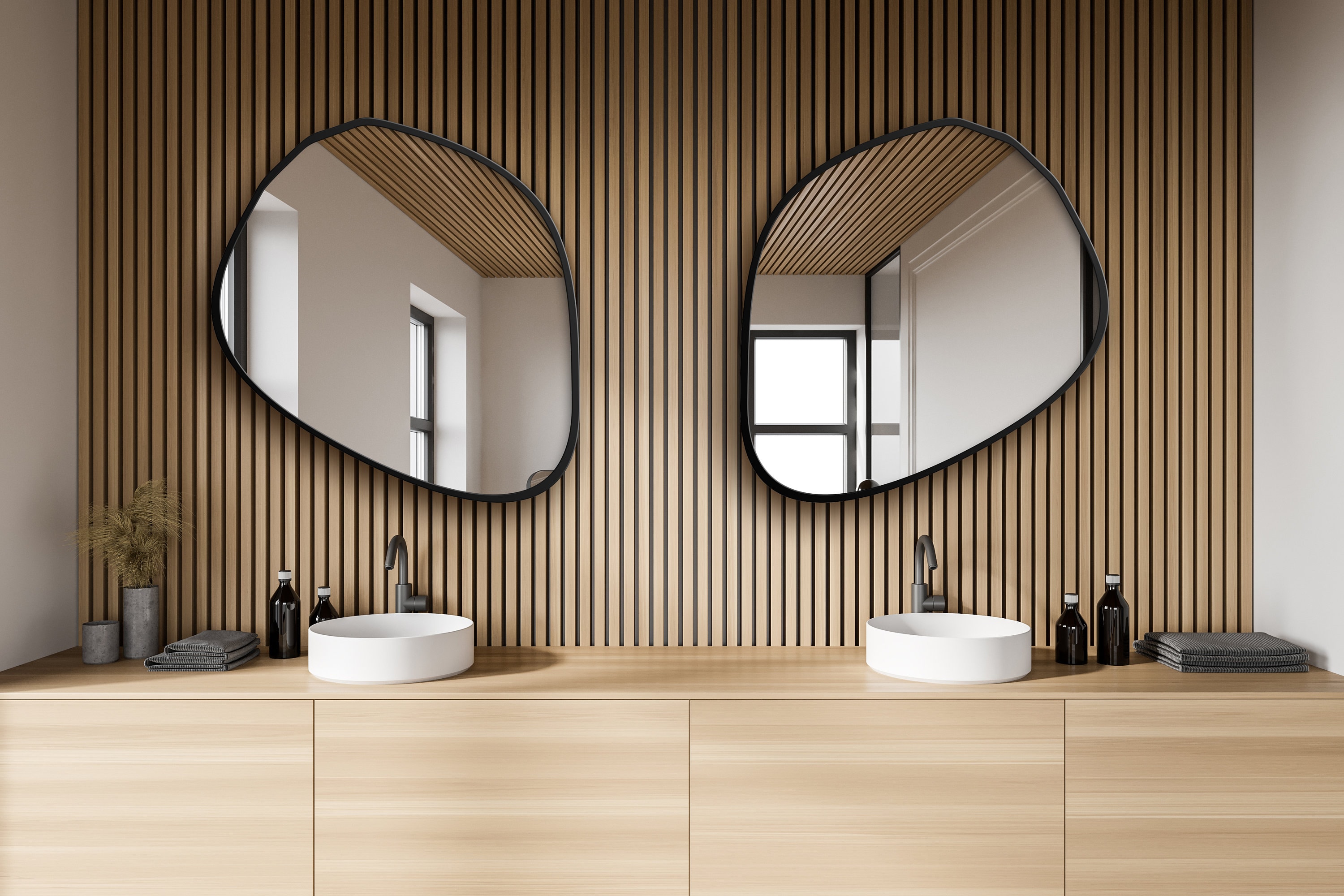 Asymmetrical Irregular Round Wall Wood Home Decor Mirror, Entryway ...