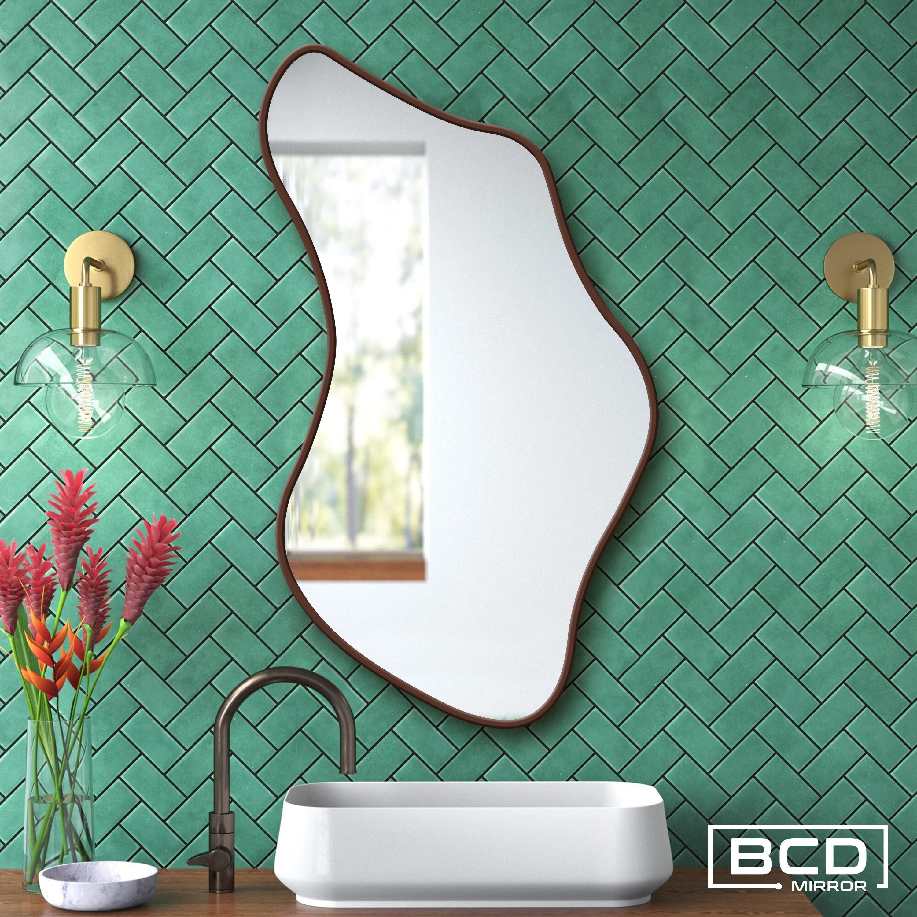 Irregular With Waves Wooden Wall Mirror L Powder Room Mirror A ...