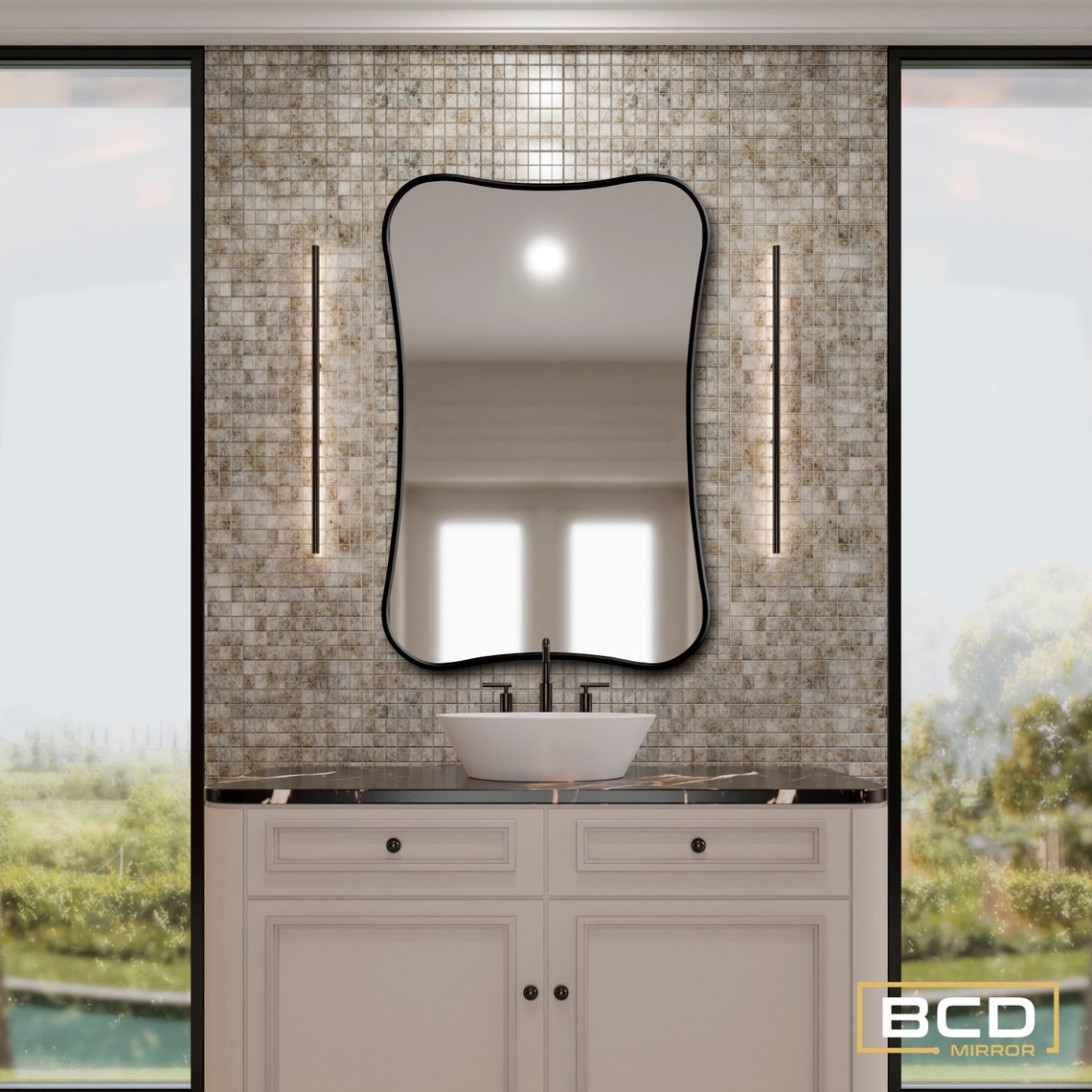 Uneven Slanted Rectangular Wood Wall Mirror, Unique Deluxe Home ...