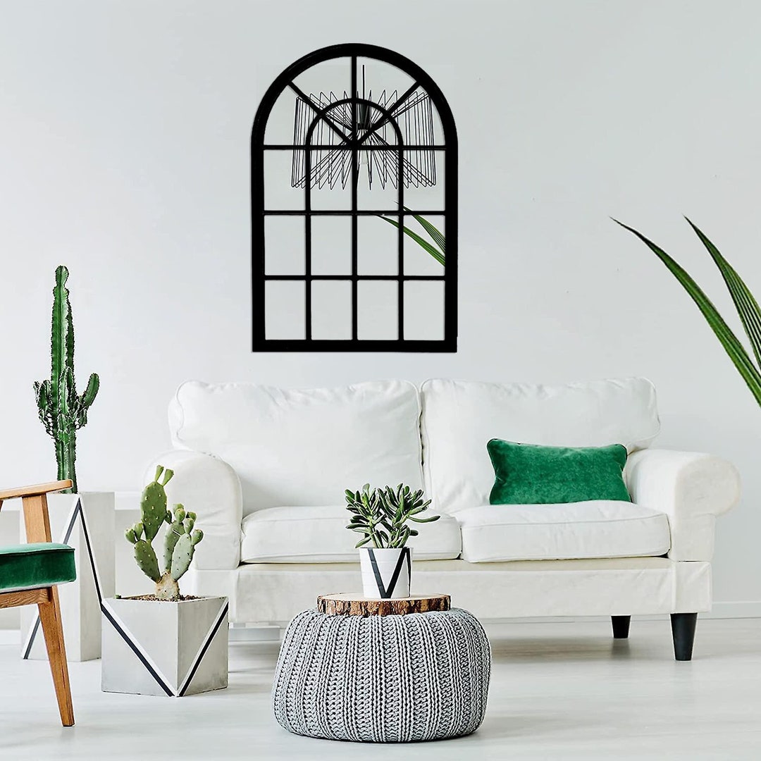 Window Arched Wooden Wall Art Decor Mirror L Livingroom Entryway ...