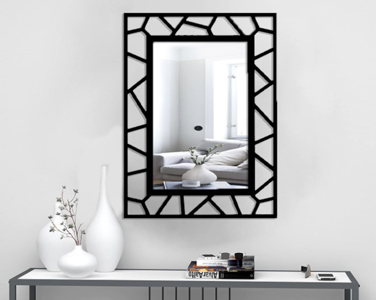 Rectangular Modern Wooden Wall Mirror L Livingroom Bedroom Home Decor ...
