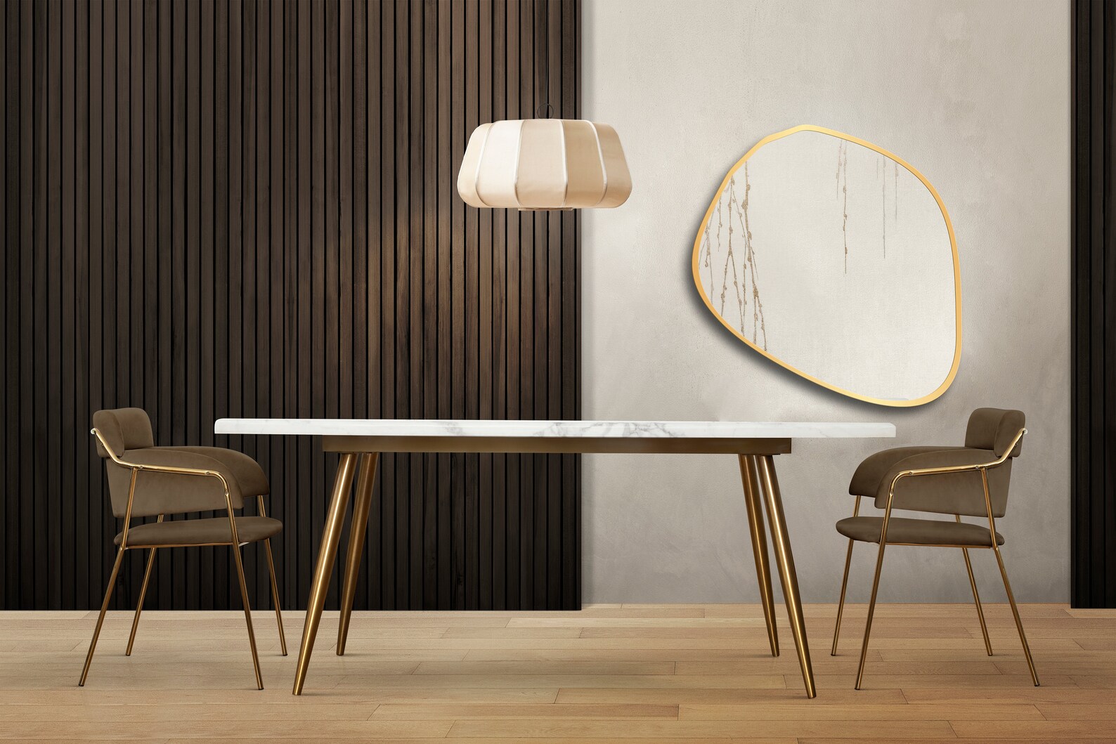 Asymmetrical Irregular Round Wall Wood Home Decor Mirror, Entryway ...