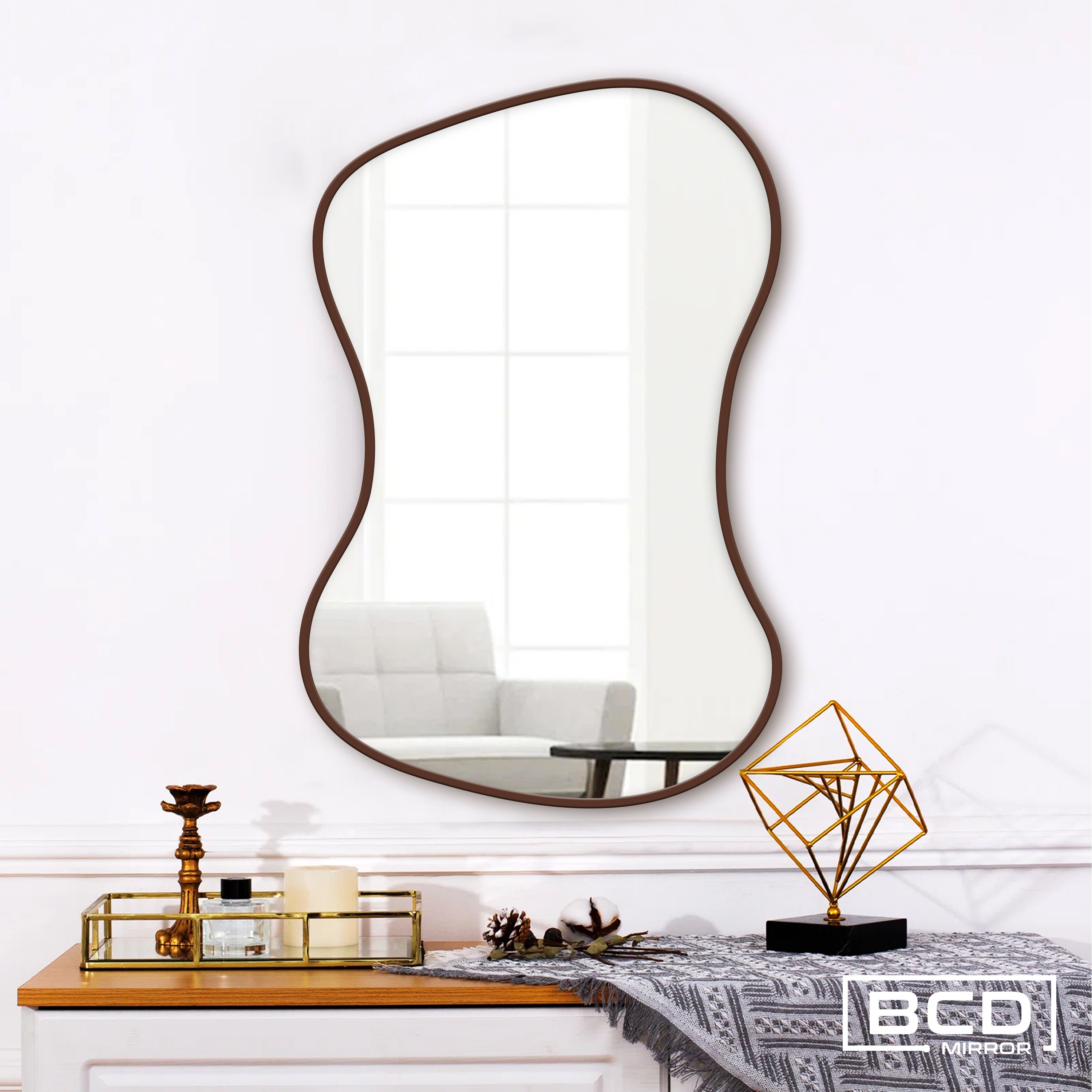 Wavy Irregular Asymmetrical Wood Wall Mirror L Special Designer Mirror ...