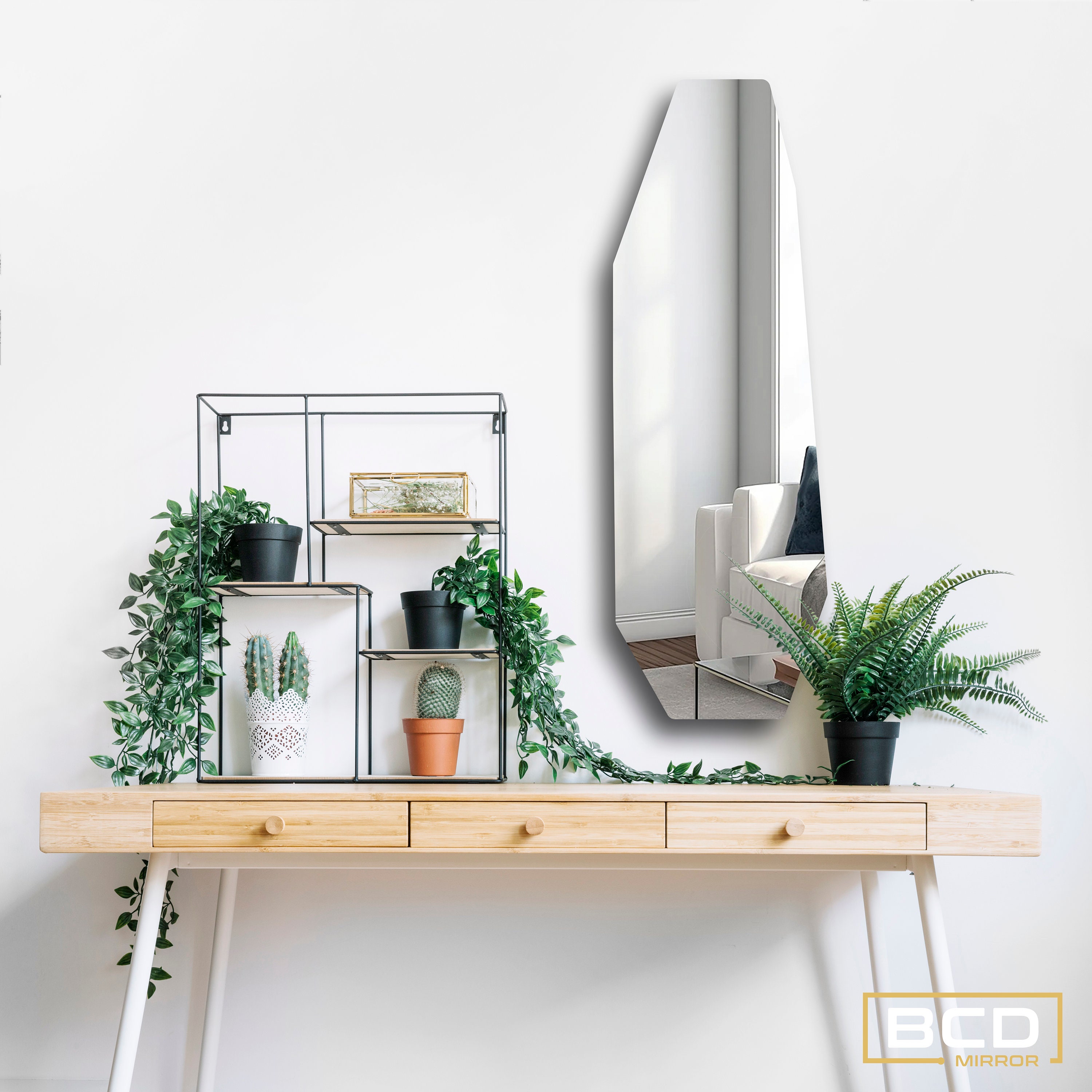 Frameless Irregular Angled Tall Dressing Room Wood Wall Mirror L ...
