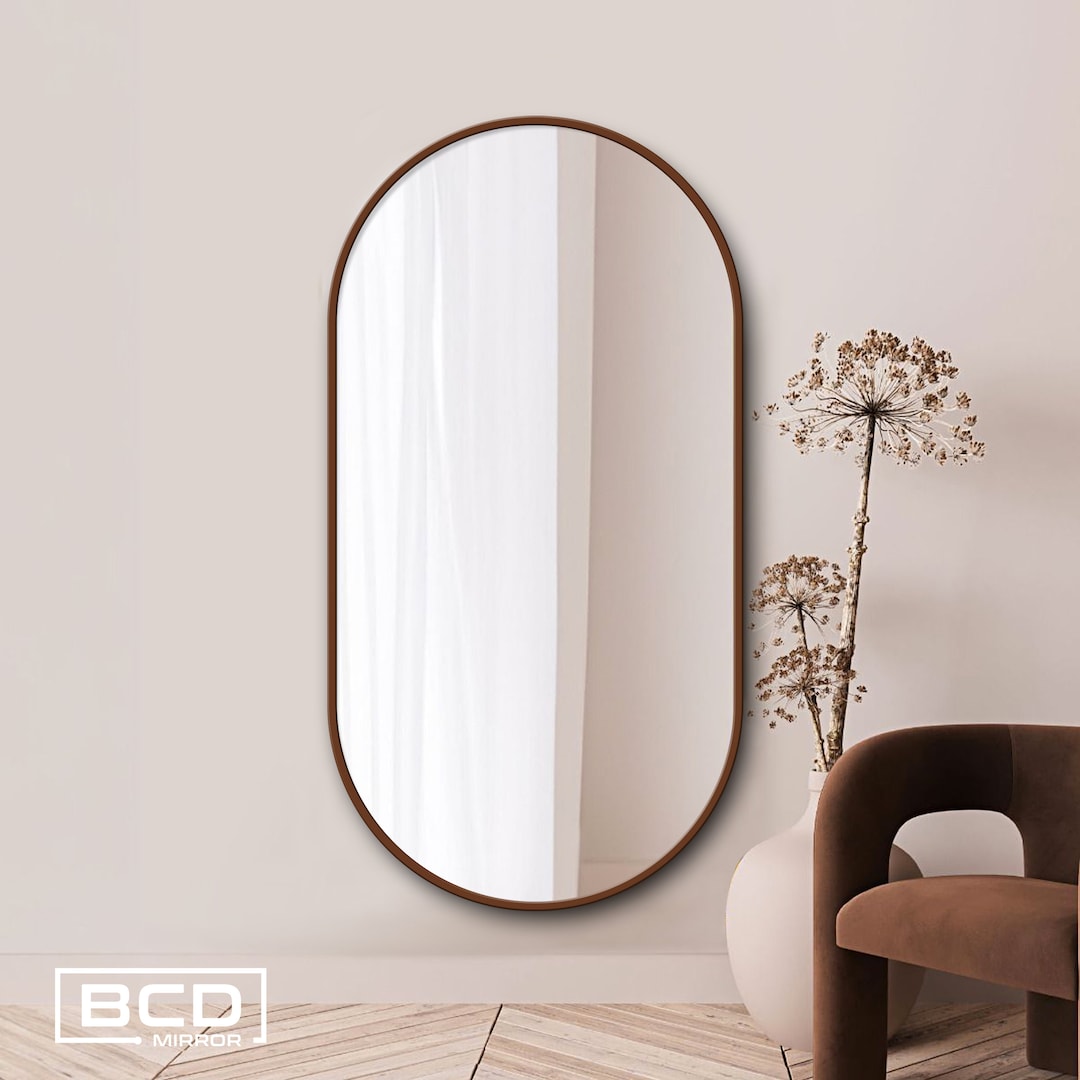 Oval Pill Shaped Wood Wall Mirror L Vertical Horizontal Oval Mirror L ...