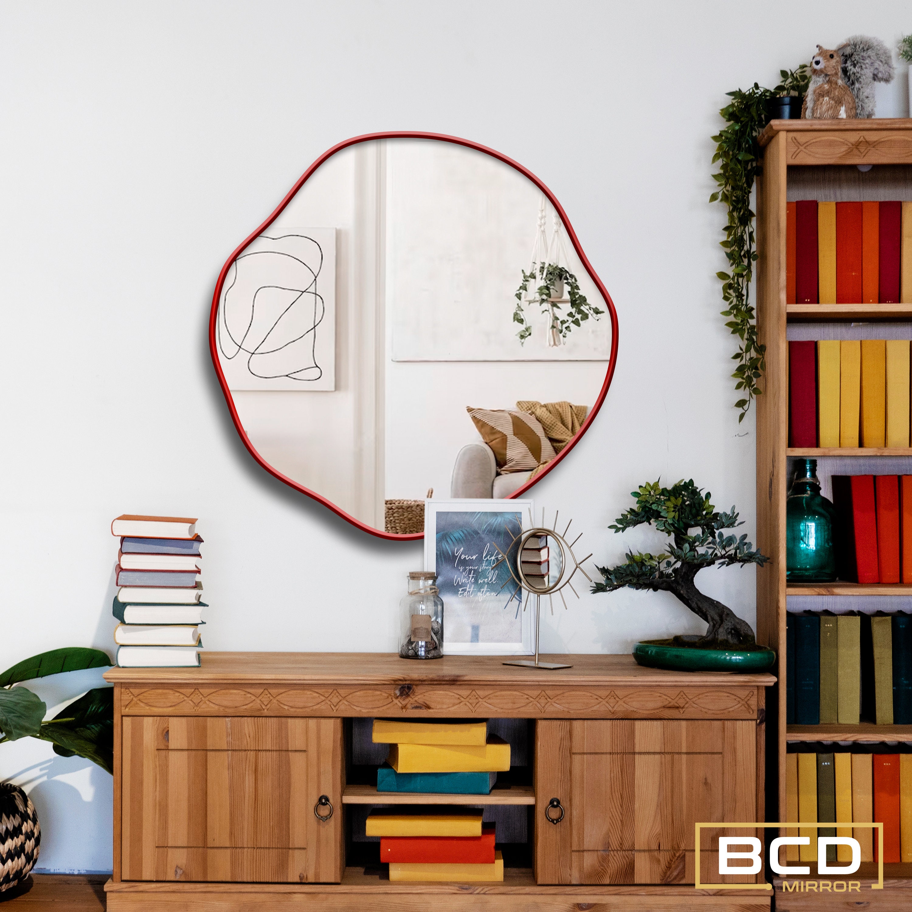 Circle Shape Wavy Irregular Round Wall Wood Decor Mirror L Special ...