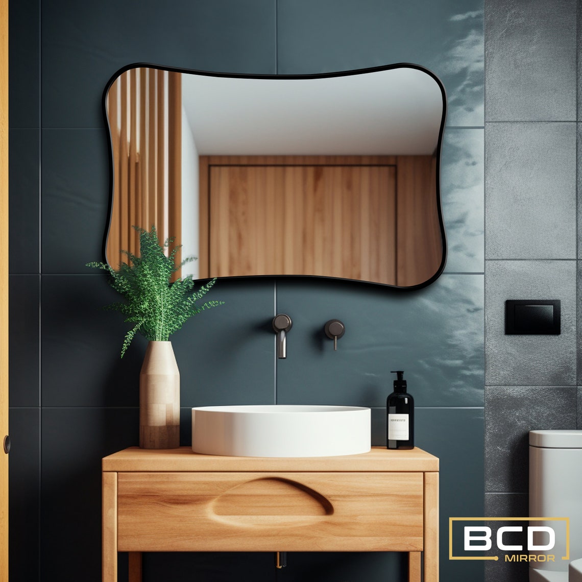 Uneven Slanted Rectangular Wood Wall Mirror, Unique Deluxe Home ...