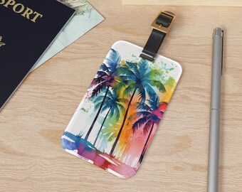 Palm Tree Luggage Tag FREE SHIPPING Gold and White Luggage - Etsy