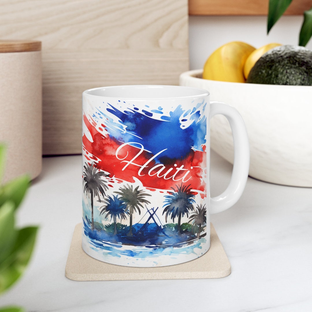 Haiti Mug, Haitian Flag Mug, Watercolor Caribbean Mug, Island Mug ...