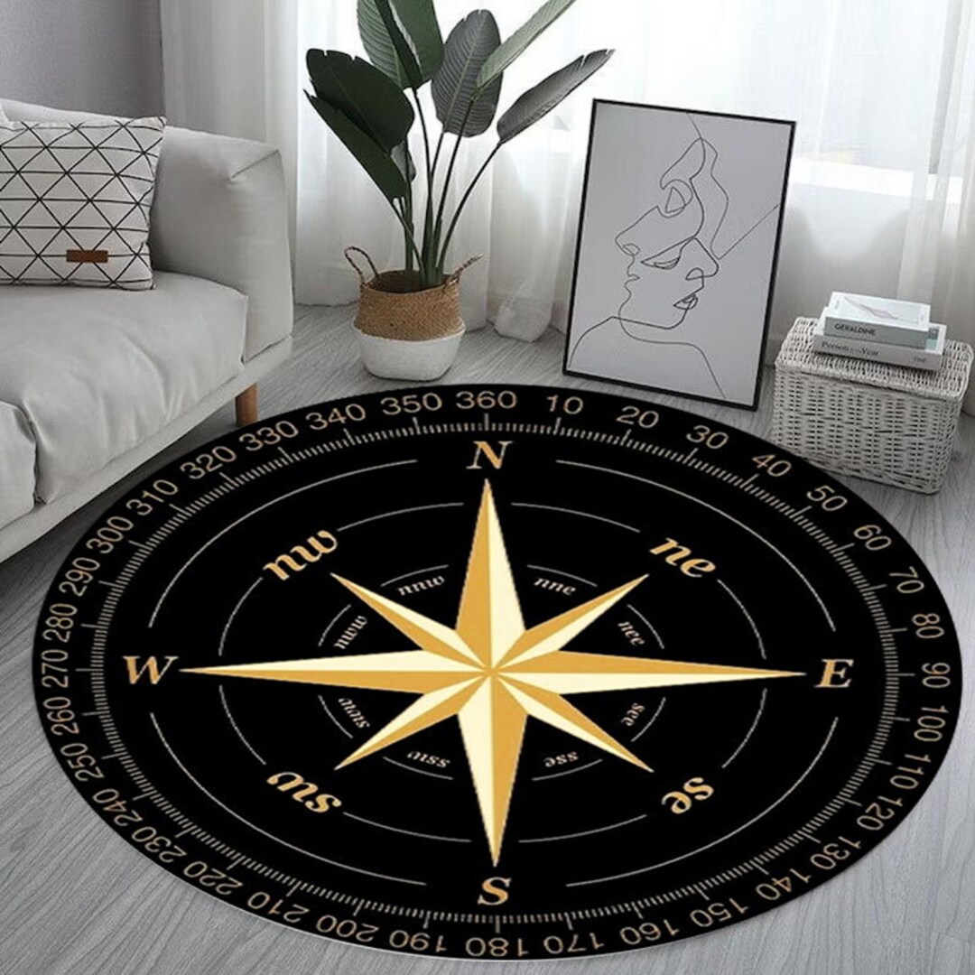 Compass Design Rug Compass Rug Round Compass Rug Small Circle Rug Medallion Rug Round Decor