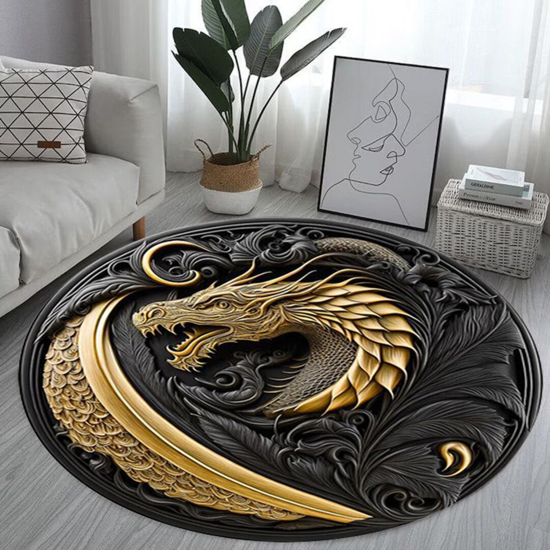 Dragon Rug, Mythological Rug, Dragon Round Rug, Decorative Rug, for ...