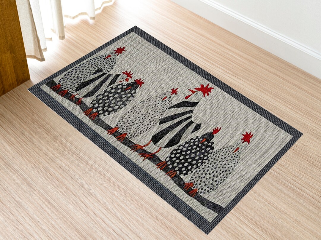 Kitchen Rag Rug, Red Framed Chicken Kitchen Rug, Dining Room Runner Non ...