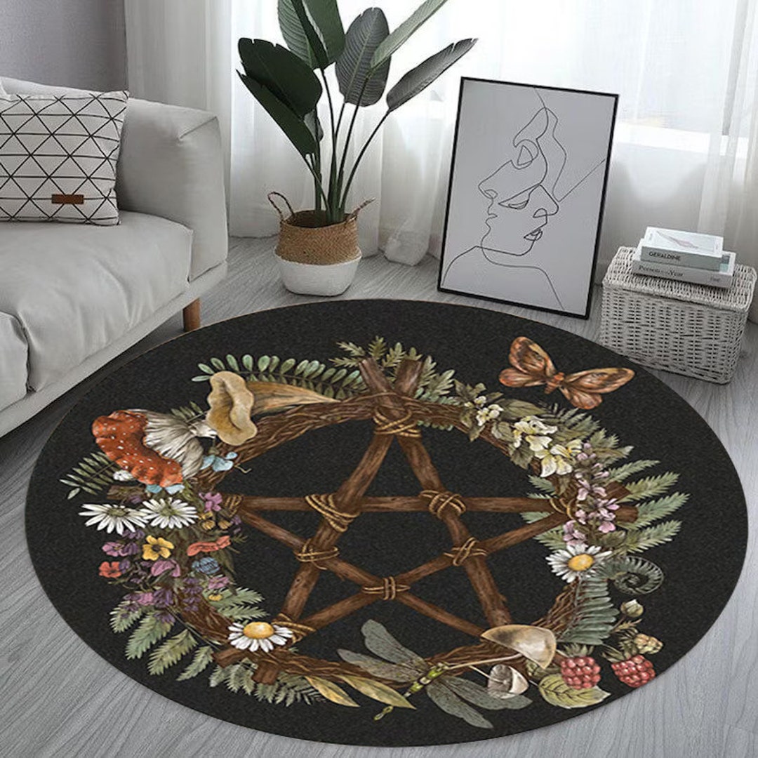 Nature Pentacle Round Area Rug, Medallion Rug, Round Decor Rug, Gift ...
