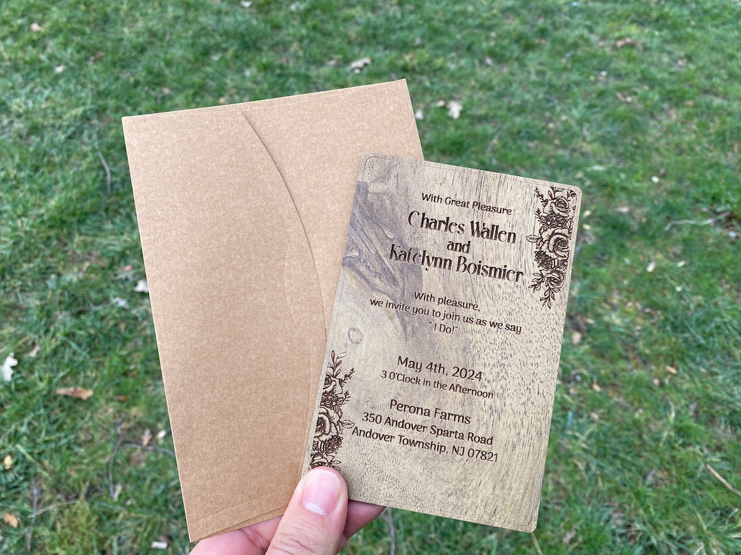 Personalized Wood Invitation Set - Rustic Wooden Wedding Invitation ...
