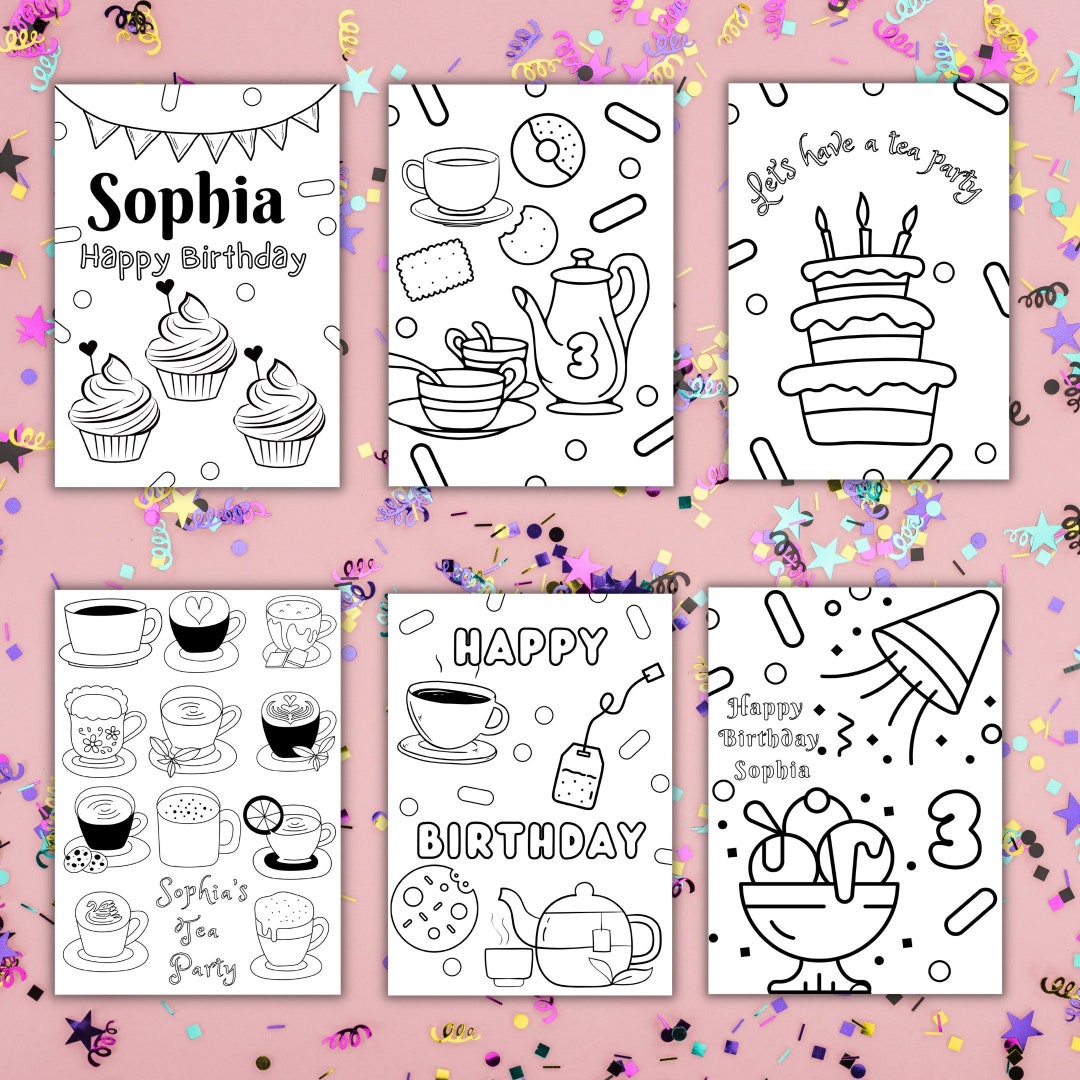 Custom Tea Party Colouring Pages Book Sheets Birthday Party Favours ...