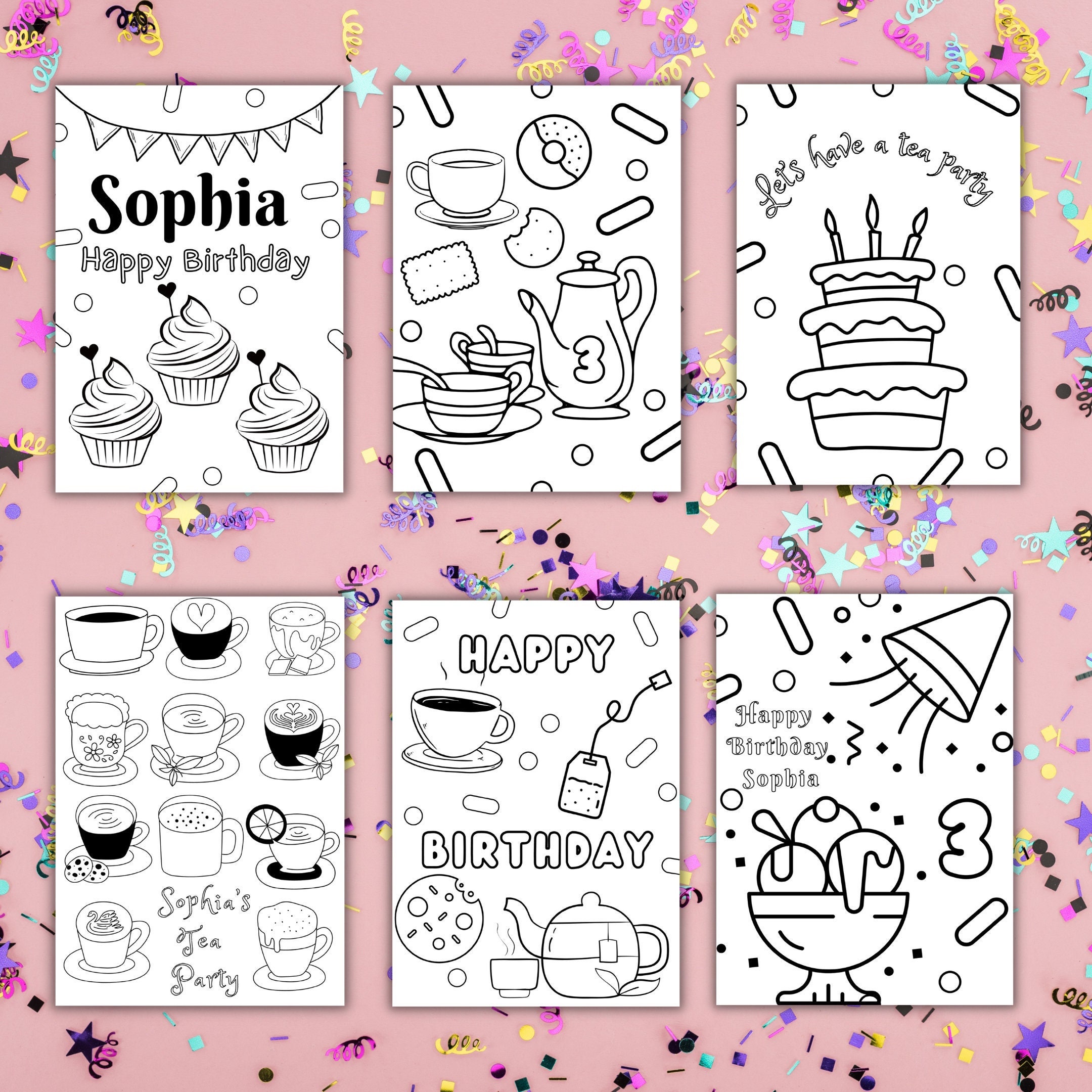 Custom Tea Party Colouring Pages Book Sheets Birthday Party Favours ...