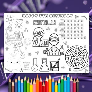Custom Science Colouring Page Activity Sheet Placemat Party Favours ...