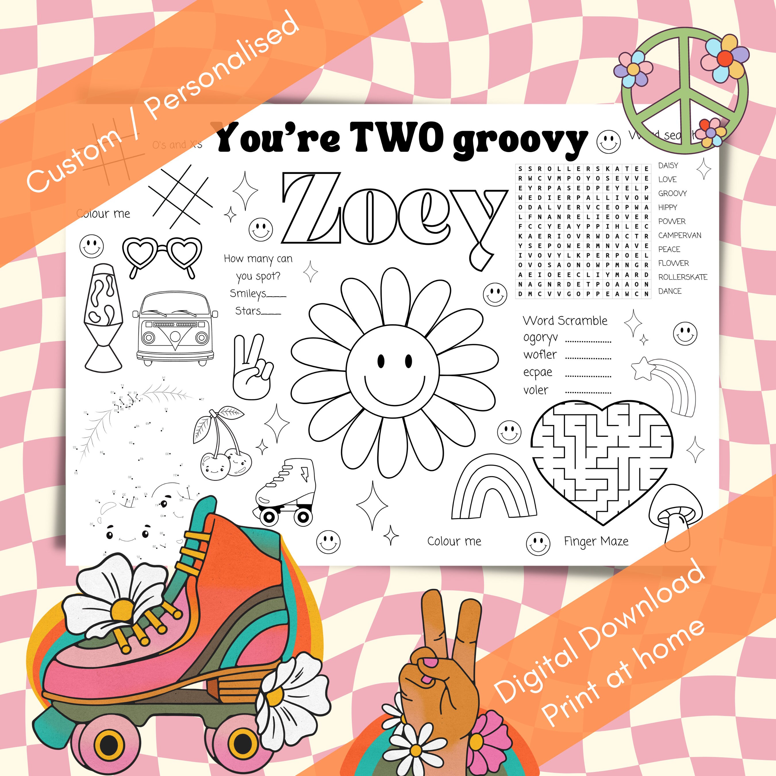 Custom Groovy Colouring Page Activity Sheet Placemat Party Favours ...