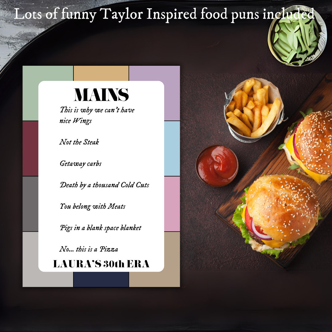 Taylor Eras Birthday Instant Download Editable Printable Party Menu ...