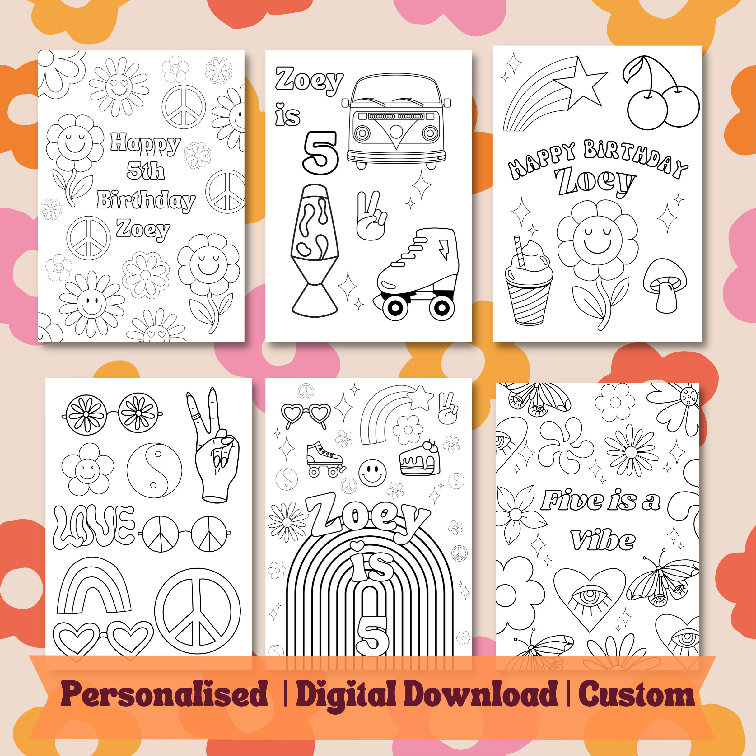 Custom Groovy Colouring Pages Sheets Personalized Party Favours ...