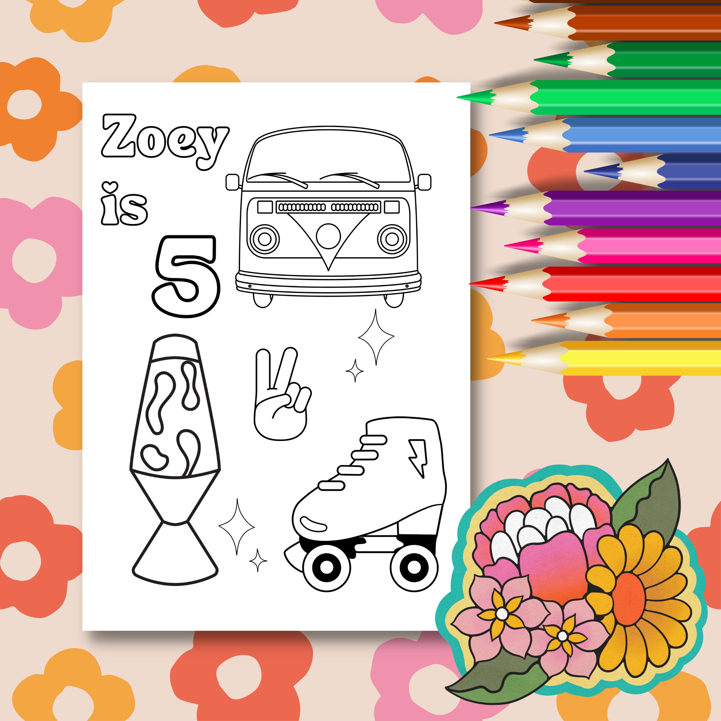 Custom Groovy Colouring Pages Sheets Personalized Party Favours ...