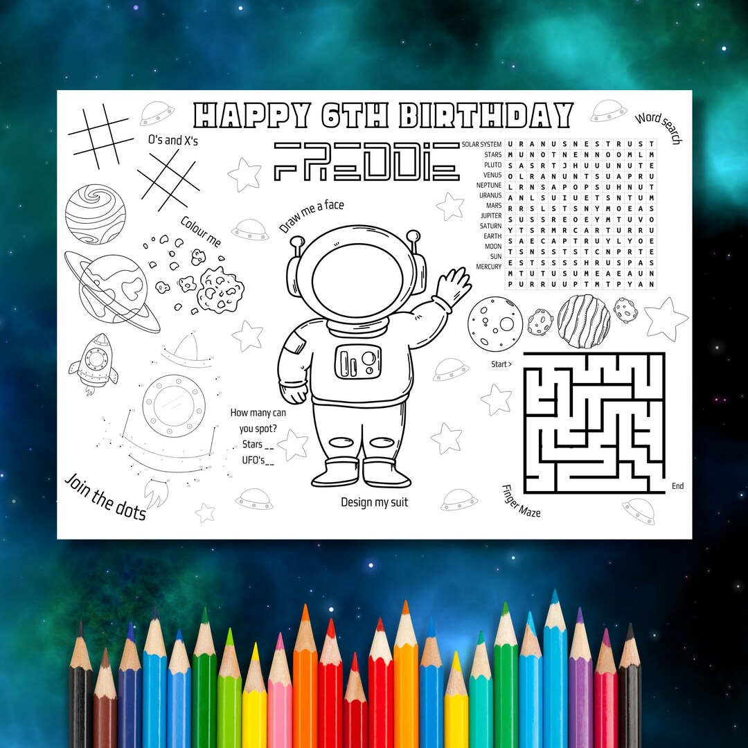 Custom Space Colouring Page Activity Sheet Placemat Party Favours ...