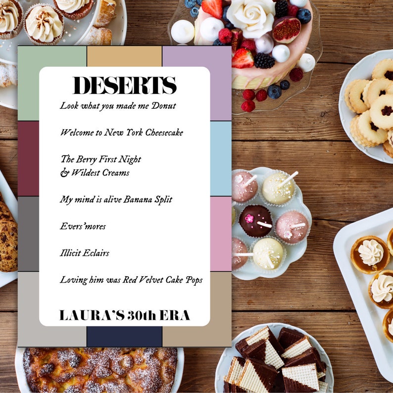 Taylor Eras Birthday Instant Download Editable Printable Party Menu ...