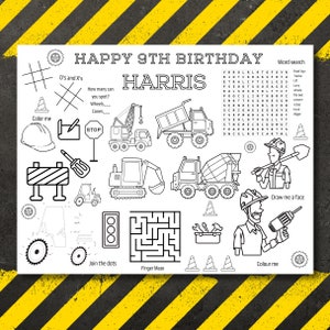 Custom Construction Colouring Page Activity Sheet Placemat Party ...