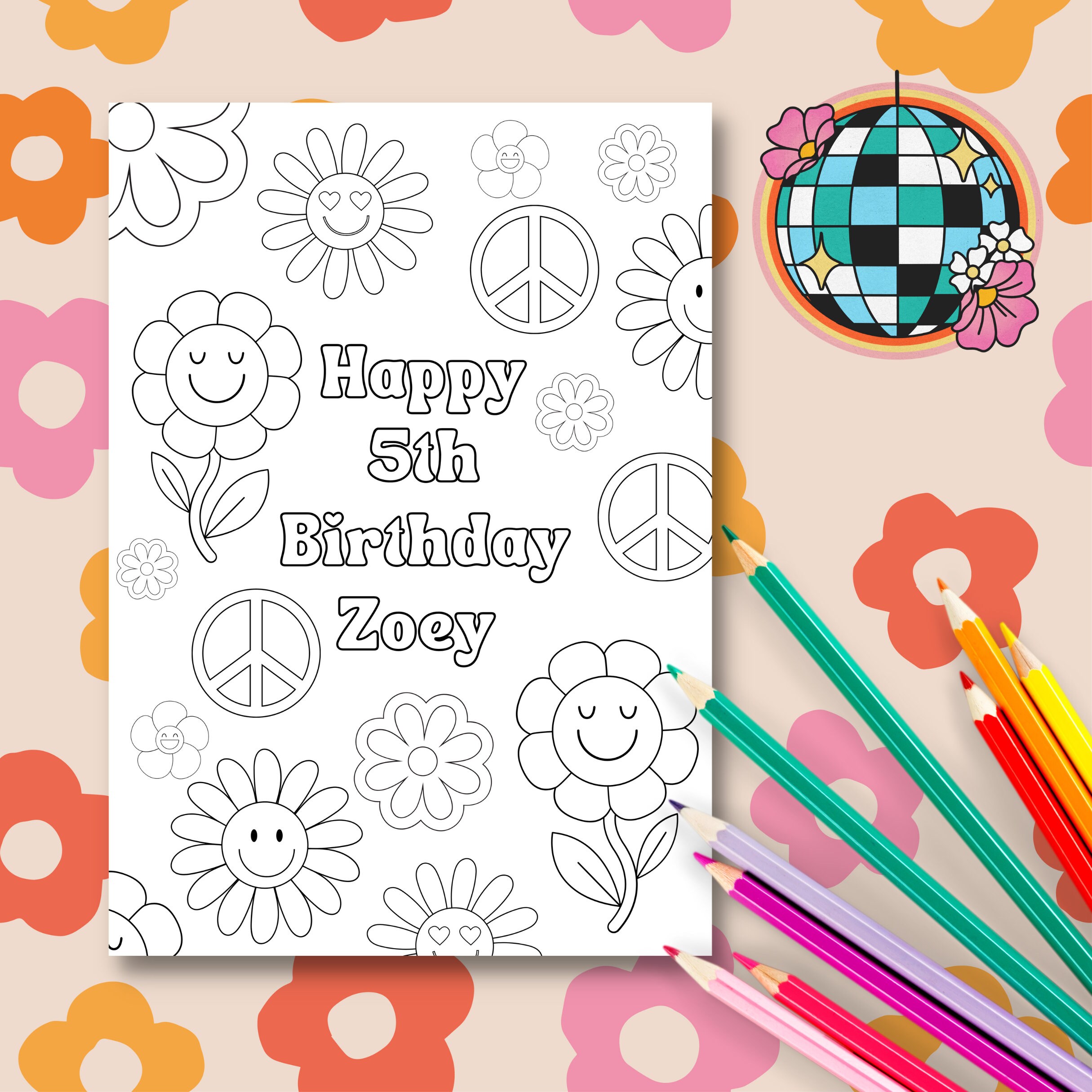 Custom Groovy Colouring Pages Sheets Personalized Party Favours ...