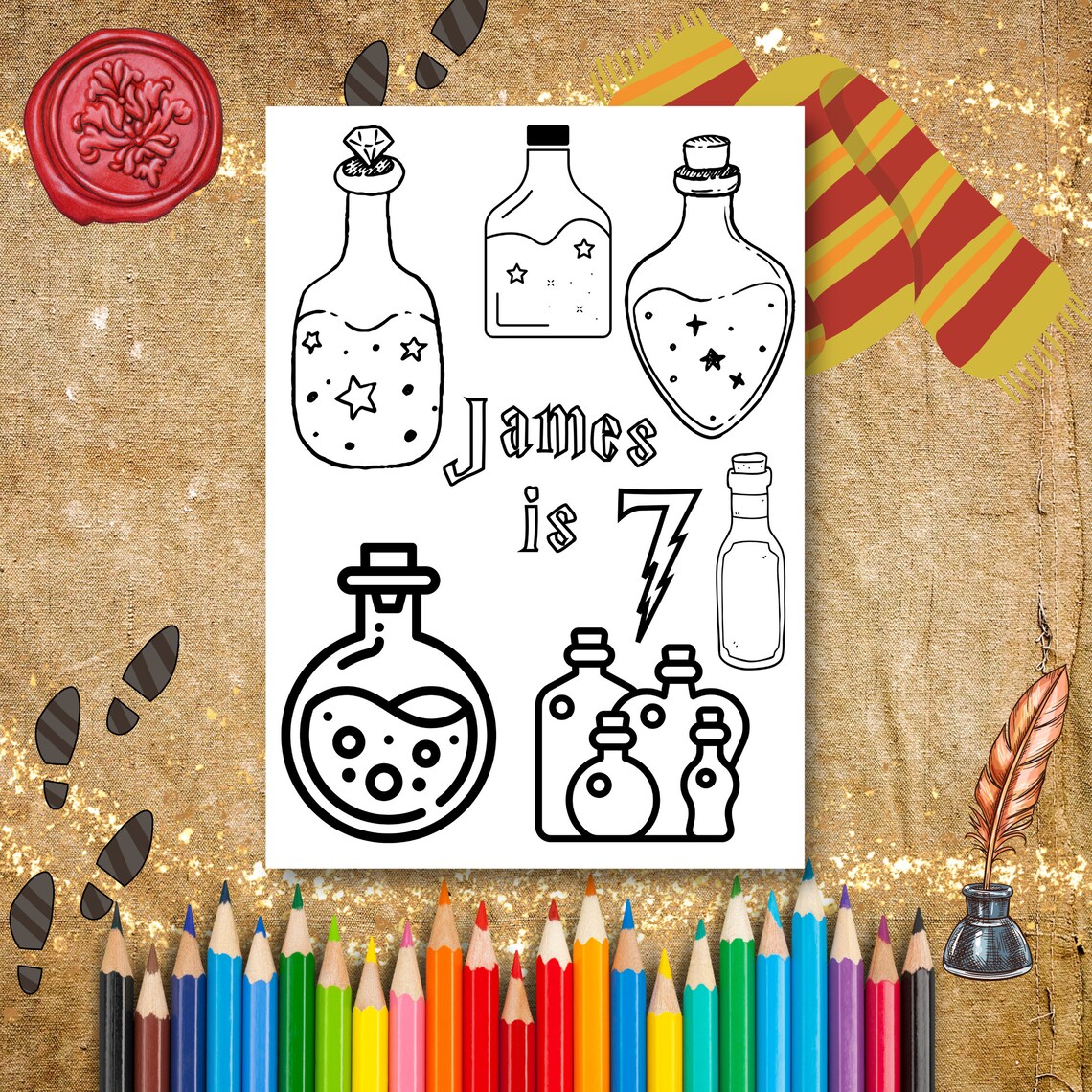 Custom Wizard School Colouring Pages Book Sheets Birthday Party Favours ...