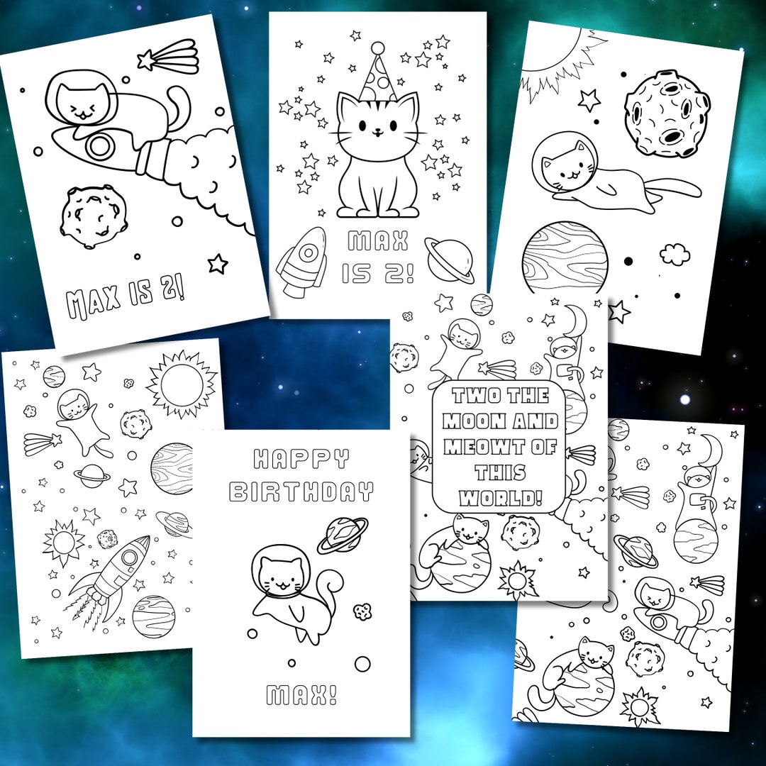 Custom Space Kitty Cat Colouring Pages Book Sheets Birthday Party ...