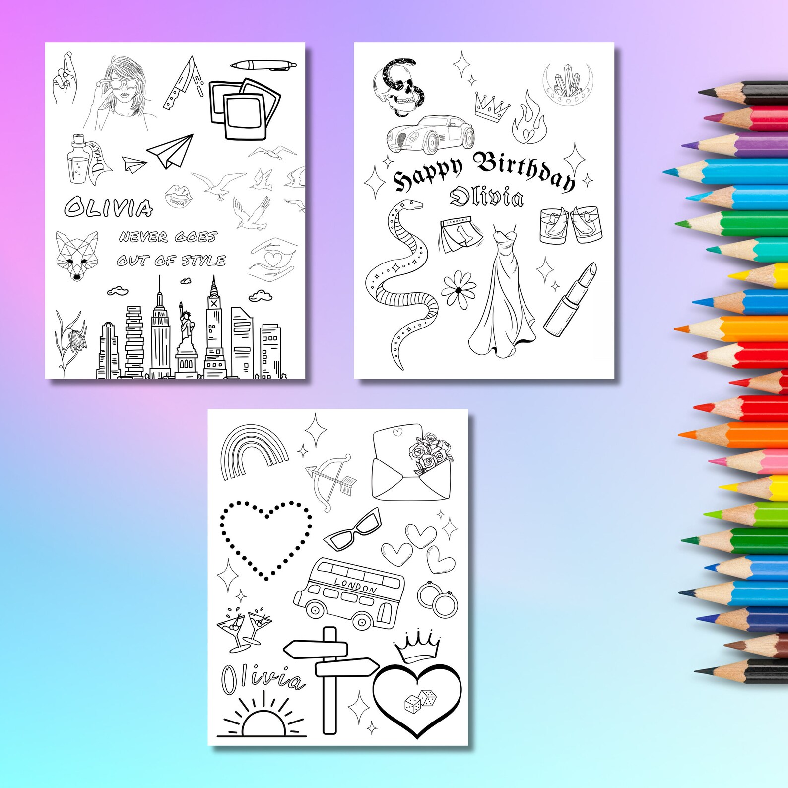 Custom Taylor Eras Colouring Pages Sheets Personalized Party Favours ...