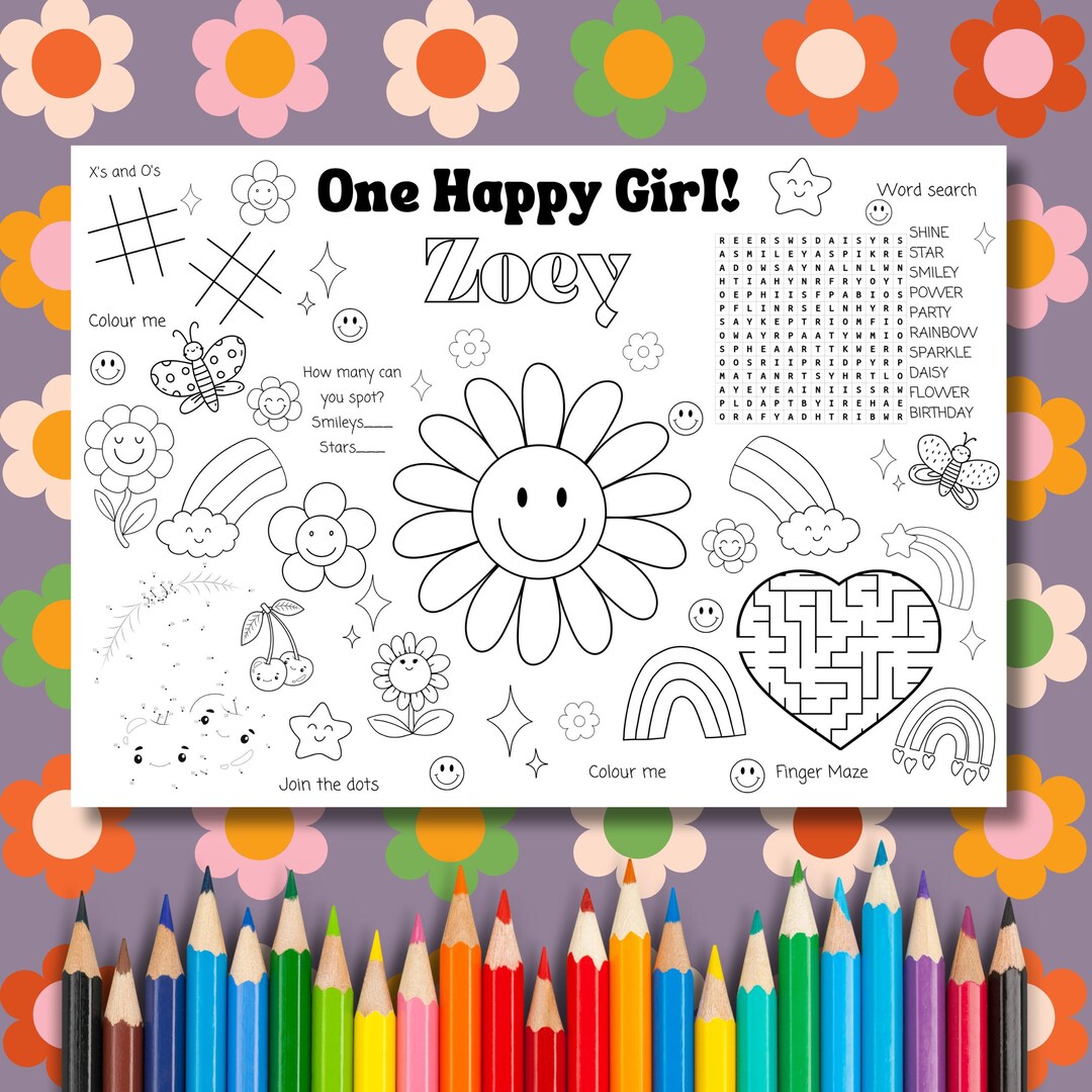 Custom Flower Power Colouring Page Activity Sheet Placemat Party ...