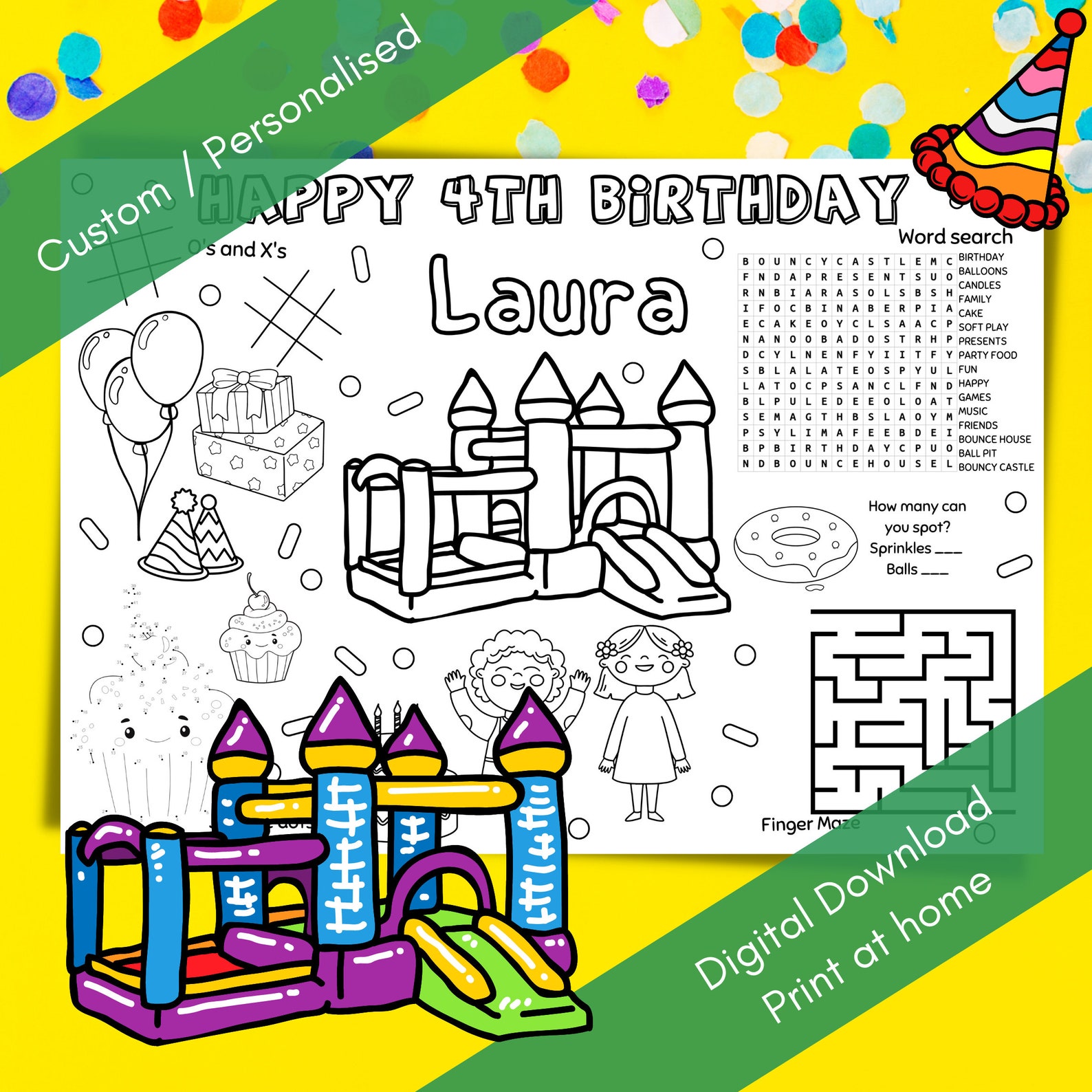 Custom Soft Play Bounce House Colouring Page Activity Sheet Placemat ...