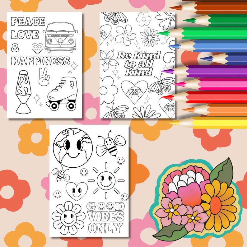 Groovy Baby Colouring Pages Instant Download Printable Flower Power Two ...