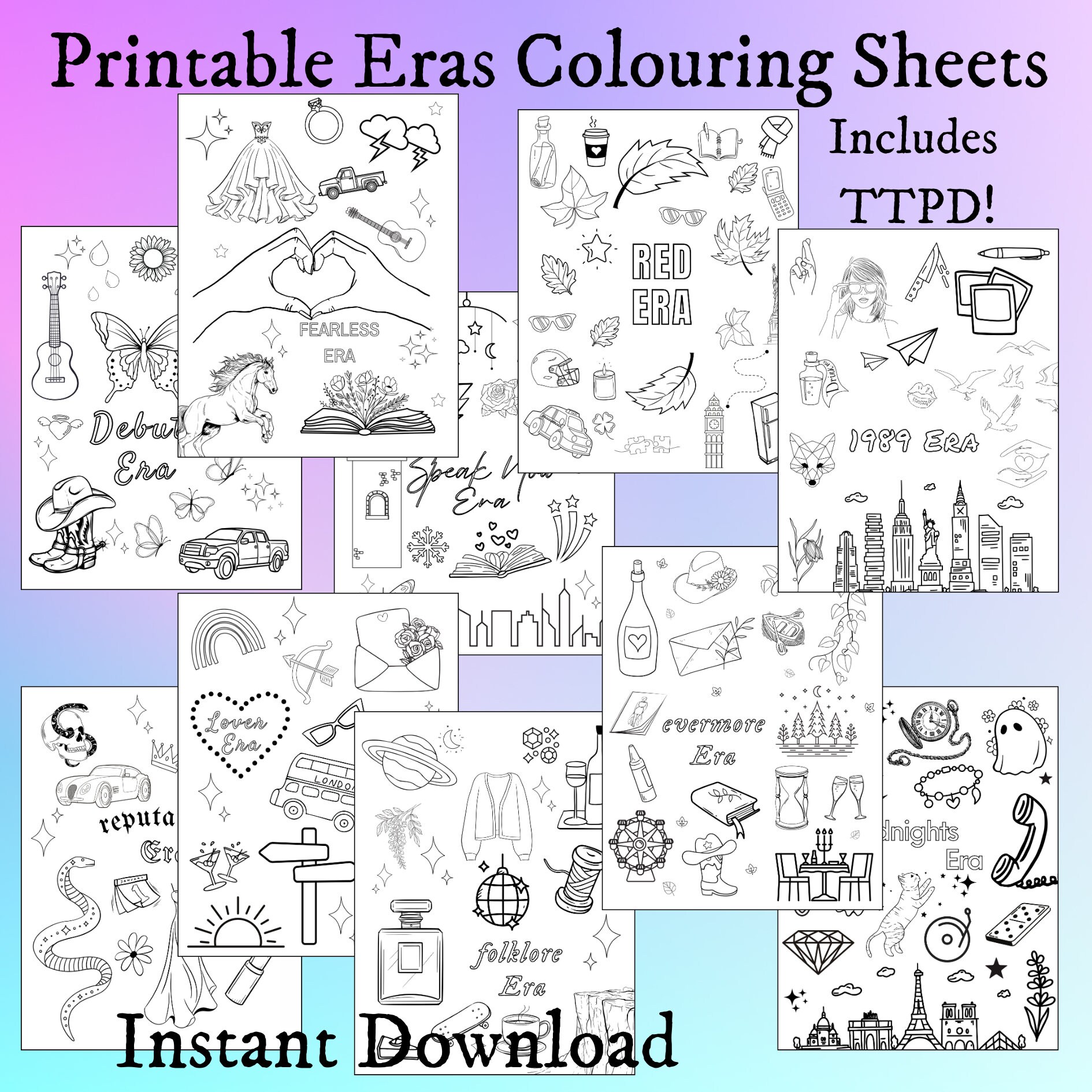 Taylor Eras Colouring Pages Instant Download Printable Eras Tour Swift ...
